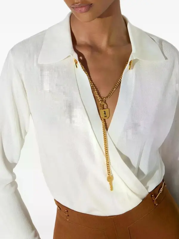 Elisabetta Franchi Chain-adorned Wrap Bodysuit - White