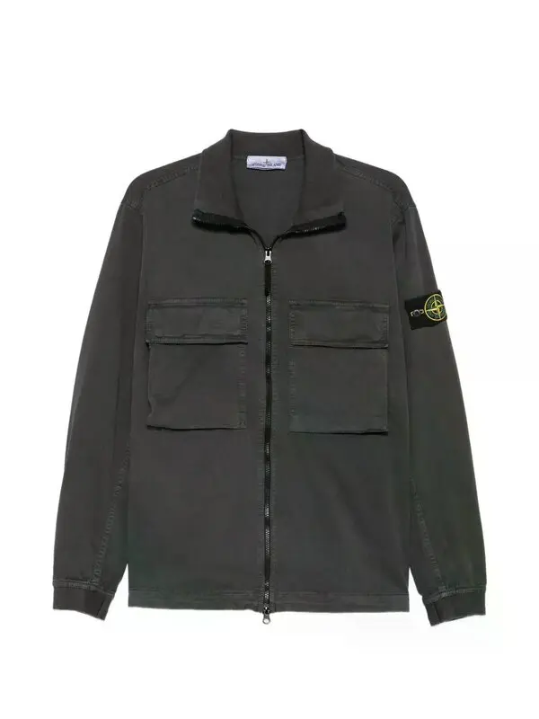 Stone Island Logo Patch Zip-up Shirt Jacket - Grey
