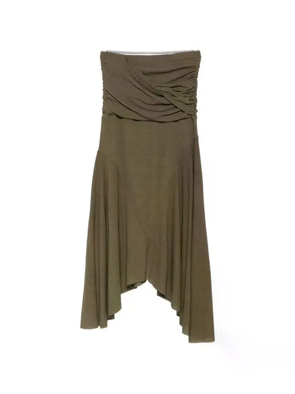 GANNI Ruched Asymmetric-hem Asymmetric Skirt - Green