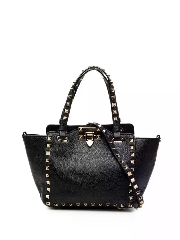 Valentino Garavani 2000-2017 Mini Pebbled Calfskin Rockstud Trapeze Satchel - Black