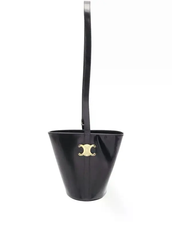 Celine 2021-2025 Leather Triomphe Bucket Bag - Black