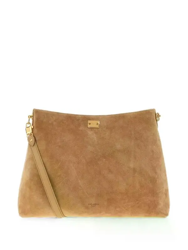 Dolce & Gabbana Suede Shoulder Bag With Logo Plaque