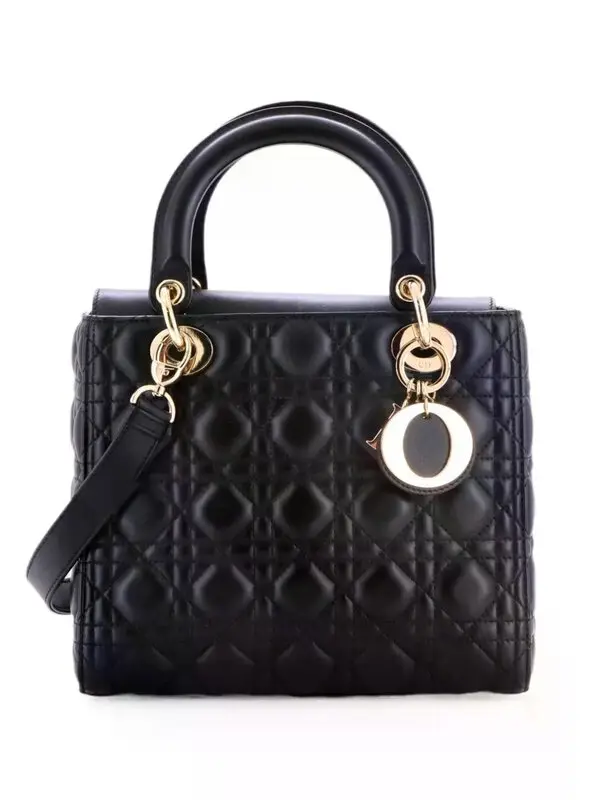 Dior Lady Nm Bag Cannage Quilt Lambskin Medium Satchel - Black