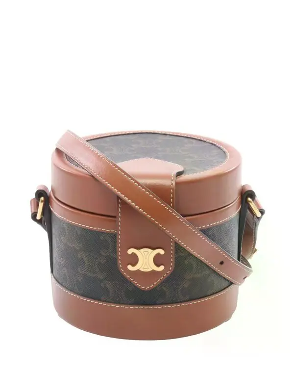Celine 2000-2026 Small Triomphe Coated Canvas Tambour Crossbody Bag - Brown
