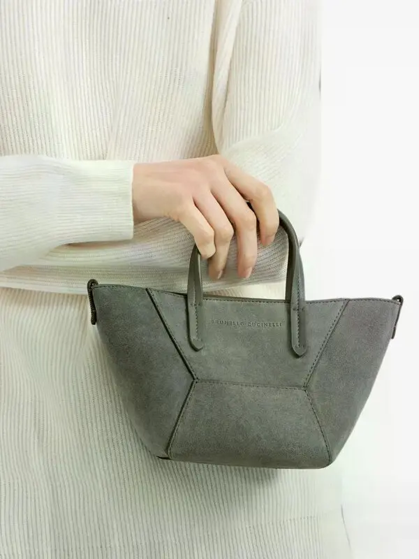 Brunello Cucinelli Suede Bc Duo Mini Bag With Monili - Grey