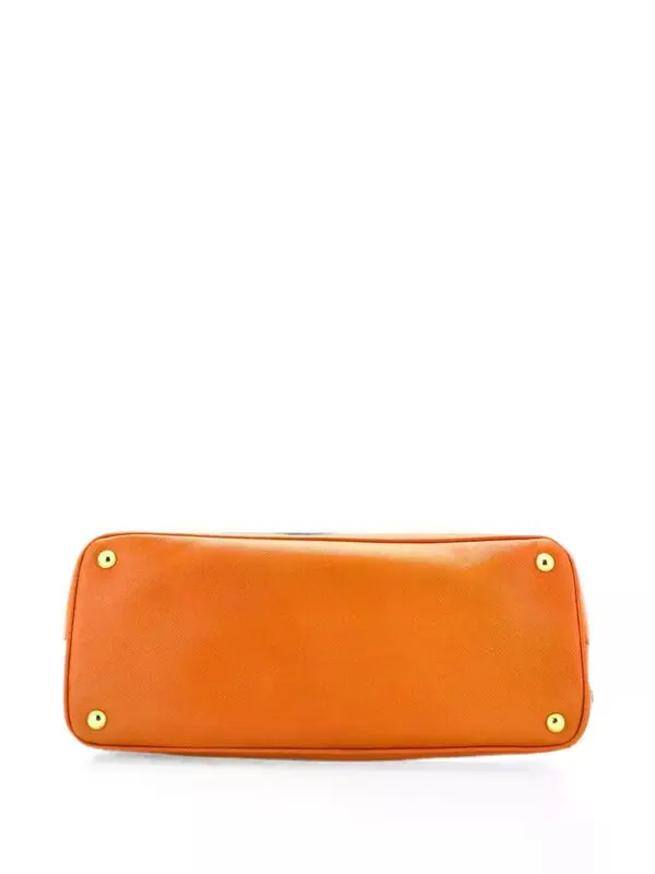 Prada Lux Saffiano Leather Double Zip Tote Bag - Orange