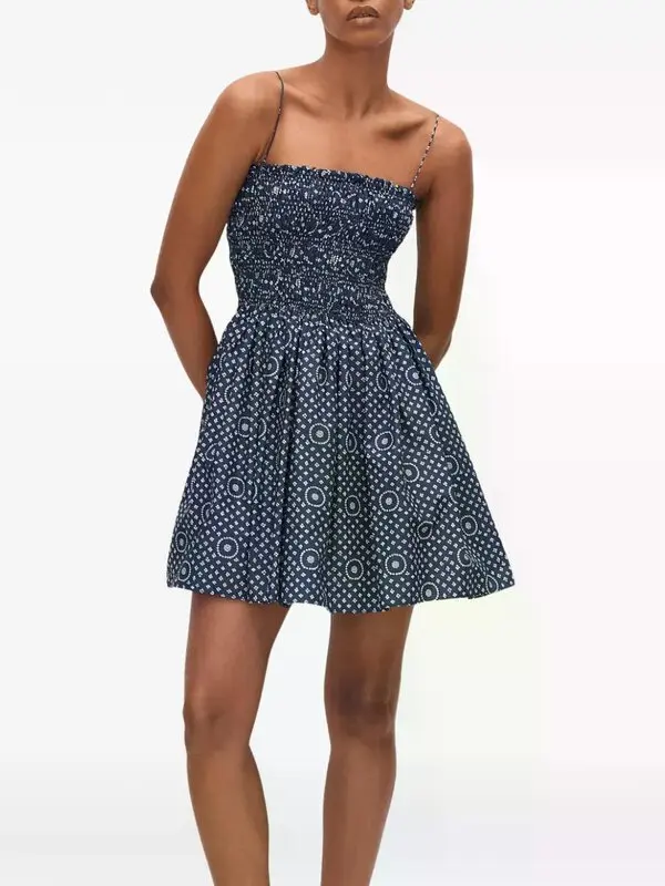 Matteau Shirred Bodice Geometric-print Mini Dress - Blue
