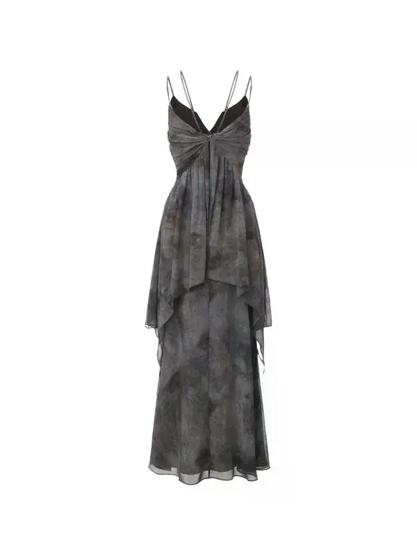 ELYWOOD Ink-wash Shirred Layered Maxi Dress