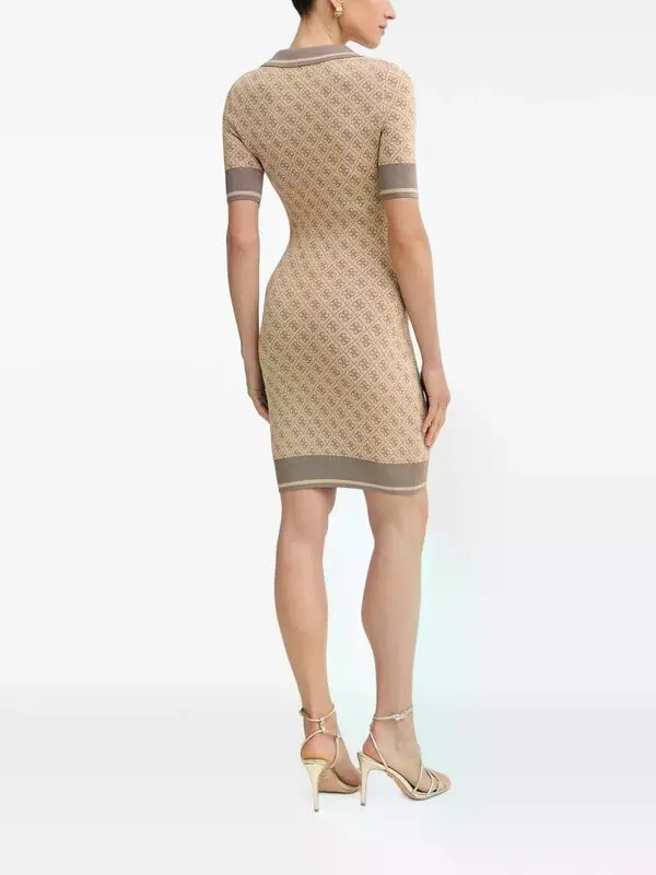 Guess Monogram-detail Short-sleeve Mini Dress - Neutrals