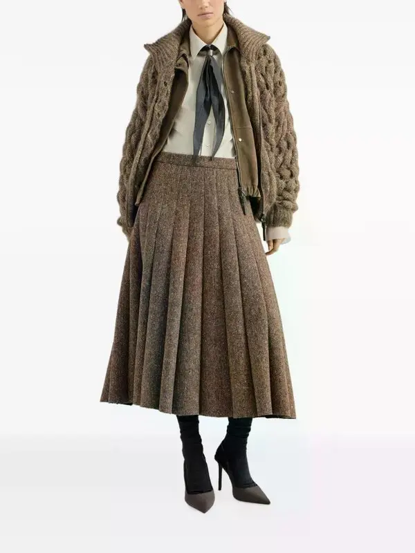 Brunello Cucinelli Donegal Virgin Wool Pleated Skirt
