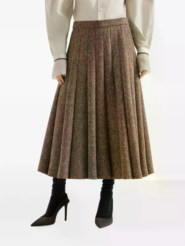 Brunello Cucinelli Donegal Virgin Wool Pleated Skirt