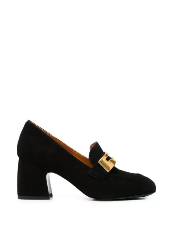 LINDA BAUMANN Logo-plaque Block-heel Loafers - Black