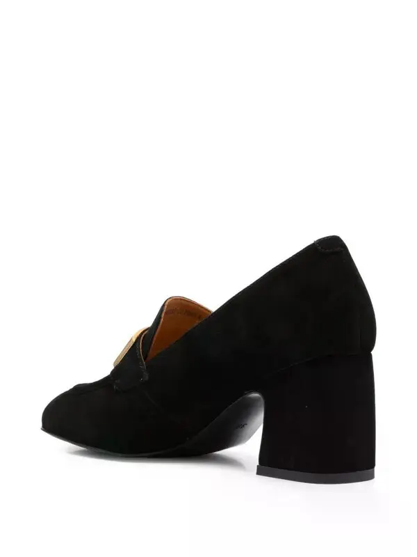 LINDA BAUMANN Logo Plaque Block Heel Loafers