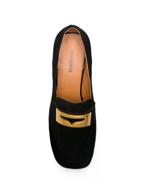 LINDA BAUMANN Logo Plaque Block Heel Loafers