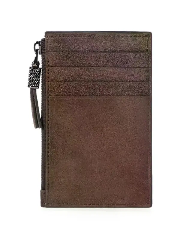 Brunello Cucinelli Suede Card Case With Shiny Zipper Pull