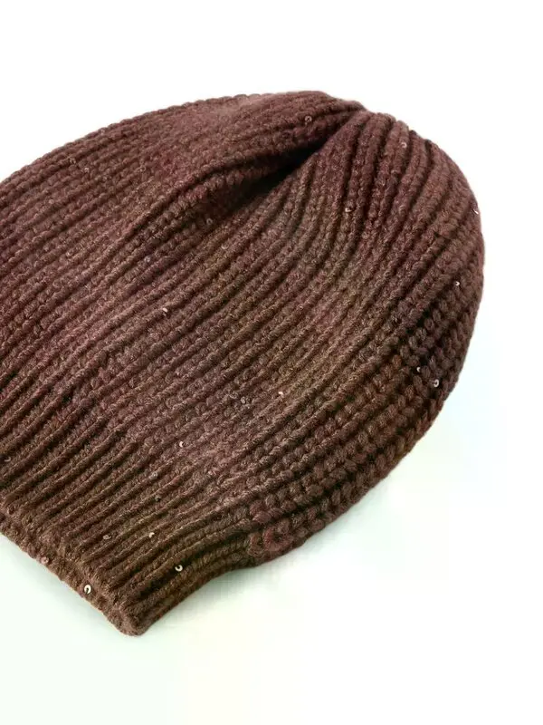Brunello Cucinelli Cashmere And Silk Diamond-yarn Knit Beanie - Brown