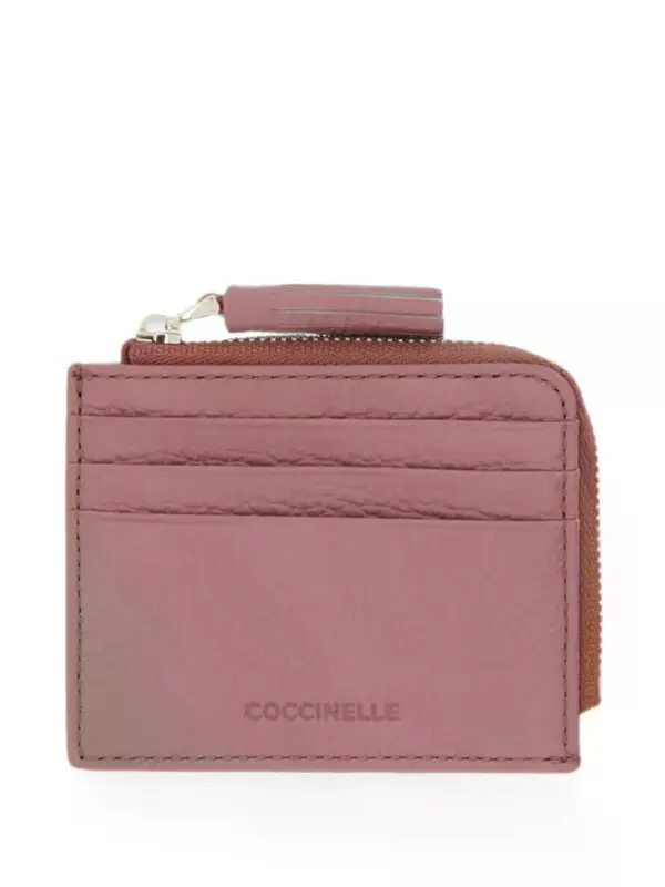 COCCINELLE Small Tassel Pebbled-leather Cardholder - Pink