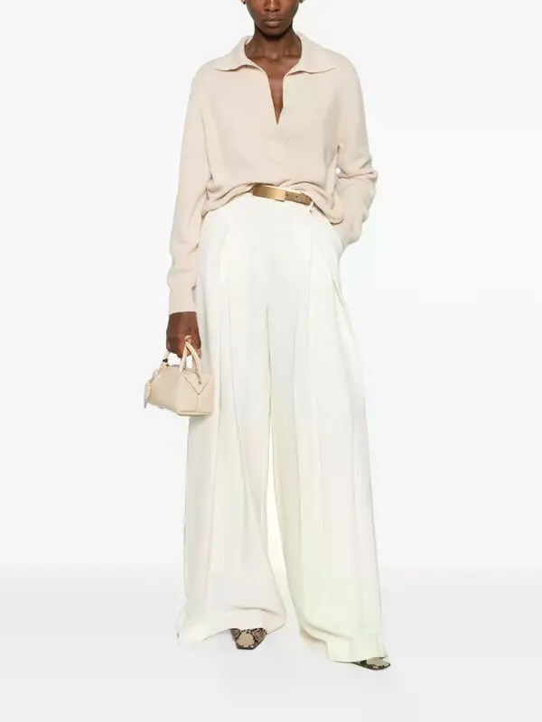 NISSA Cream Pleated Palazzo Pants