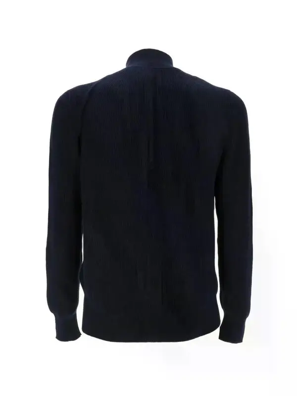 BALLANTYNE Ribbed Knit Zip-up Cardigan - Blue