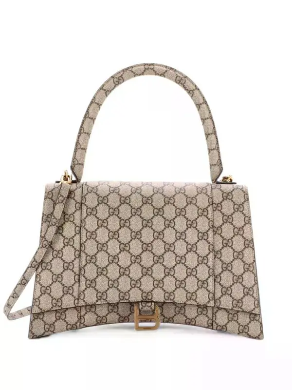 Gucci X Balenciaga The Hacker Project Hourglass Top Handle Bag Gg Coated Canvas Medium Shoulder Bag - Brown
