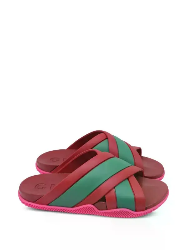 Gucci Web Criss-cross Slide Sandals - Red