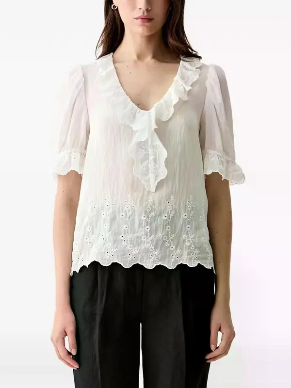 HOSS INTROPIA Carina Ruffled Broderie-anglaise Blouse - White