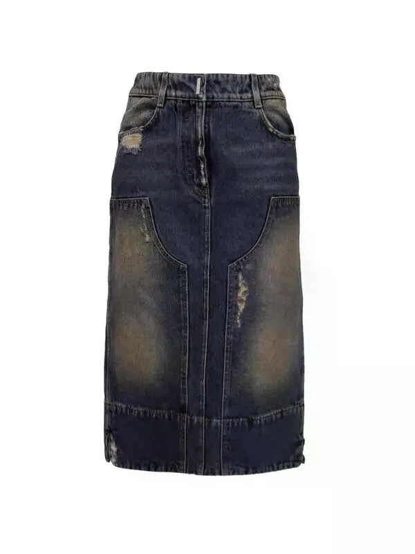 Givenchy Distressed Patchwork Denim Skirt - Blue