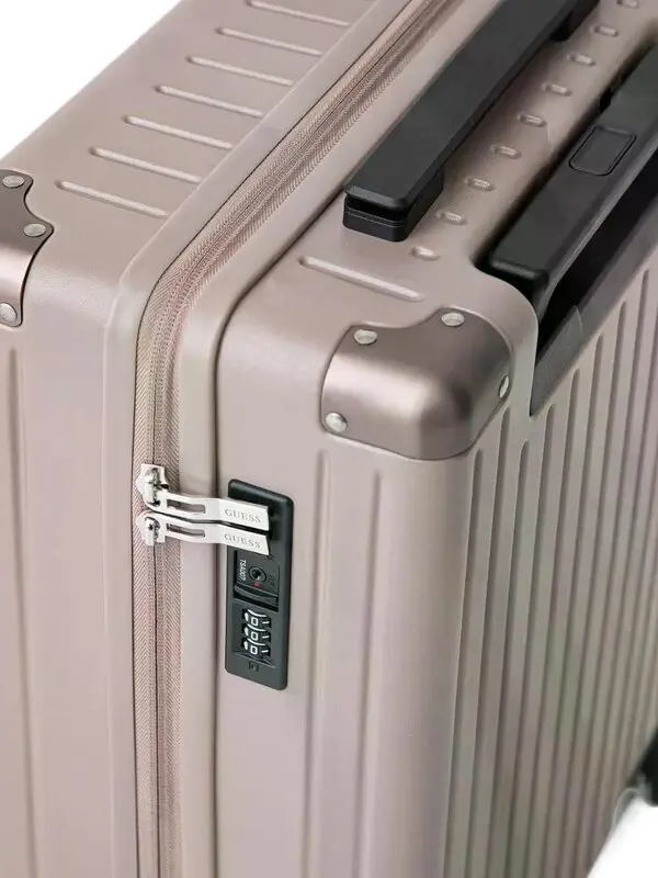 Guess Logo Plaque Ridged Suitcase - Neutrals