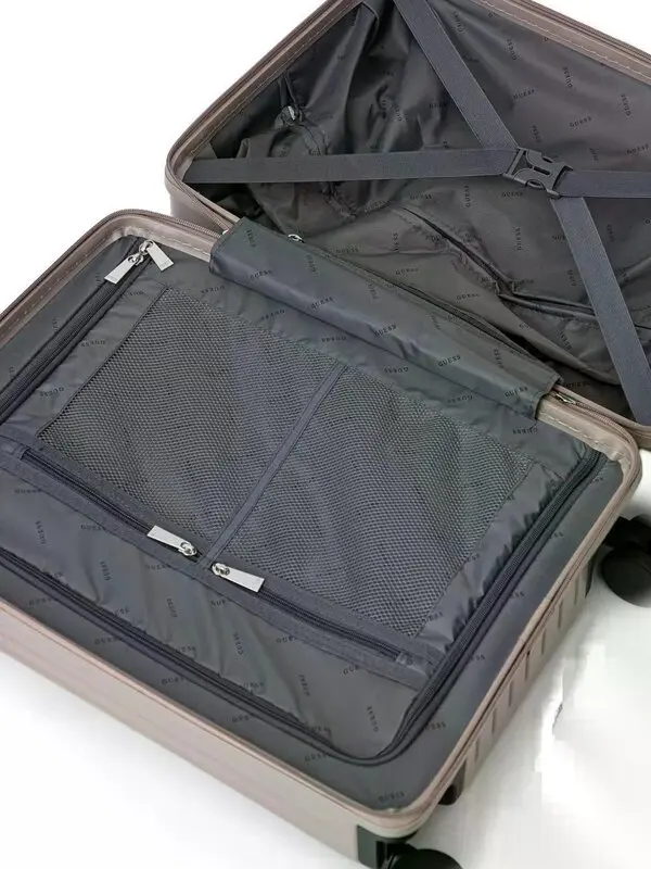 Guess Logo Plaque Ridged Suitcase - Neutrals