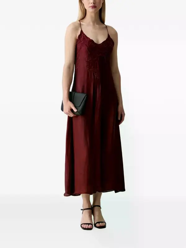 HOSS INTROPIA Amalia Embroidered Spaghetti-strap Midi Dress - Red
