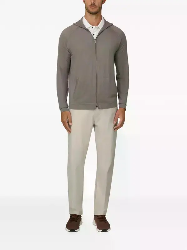 Boggi Milano Knitted Sweatshirt Full-zip Hoodie In Superfine Merino - Grey
