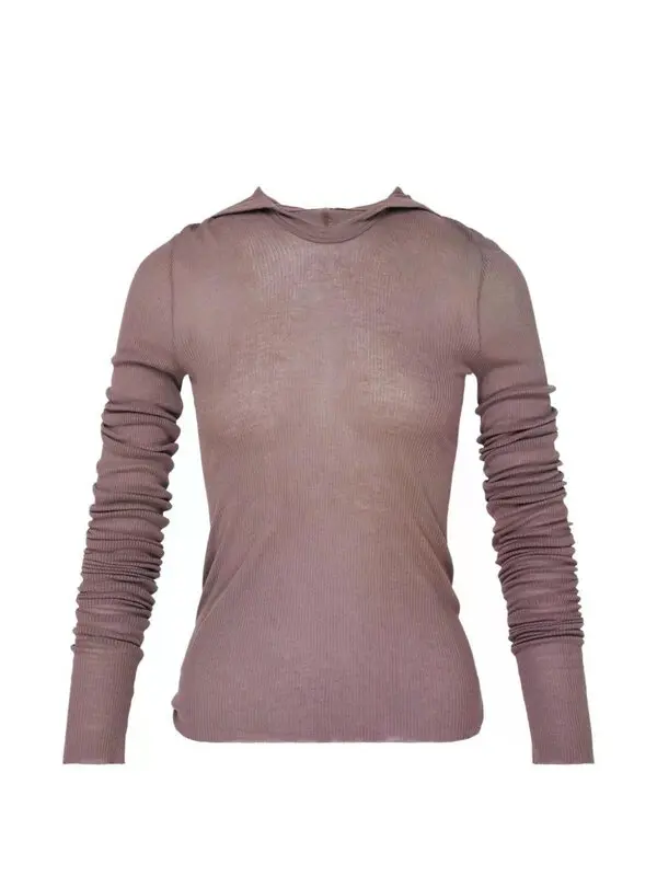 Rick Owens Hooded Ribbed T-shirt - Purple
