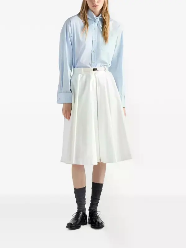 Prada Chino Midi Skirt With Zipper Closure And Buckle Detail