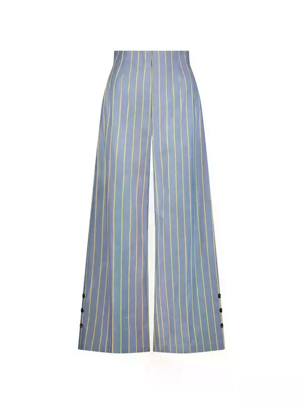 Lela Rose Striped Button-detail Trousers - Blue