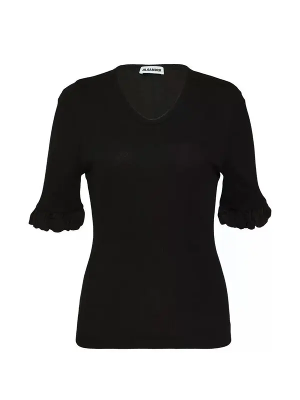 JIL SANDER Ruffled-cuff Ribbed Top