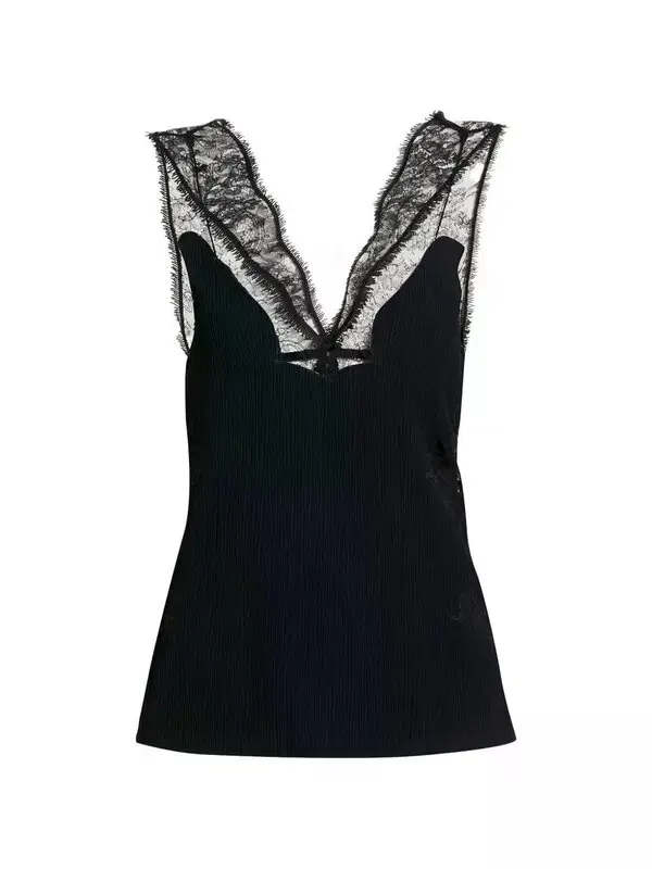 Givenchy Lace-paneled Plissé-crepe Top - Black