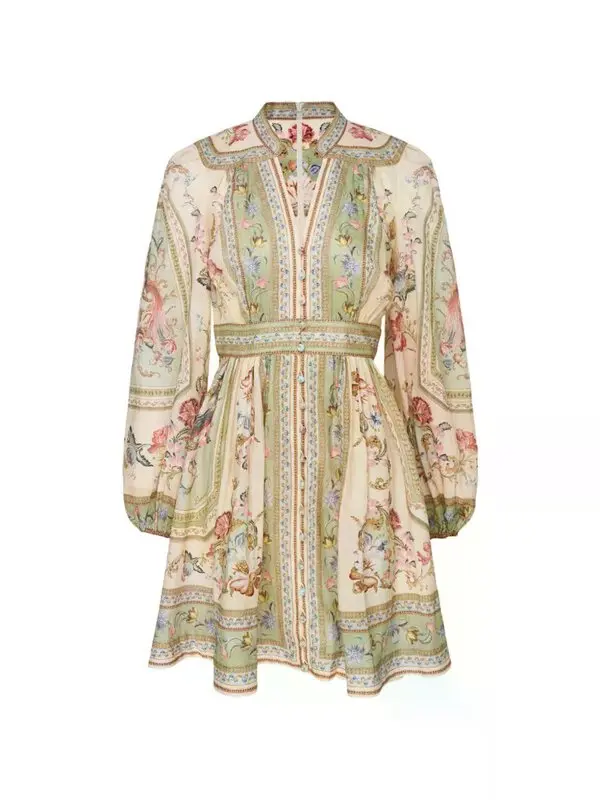 Zimmermann Mini Roselight Floral-print Dress - Neutrals
