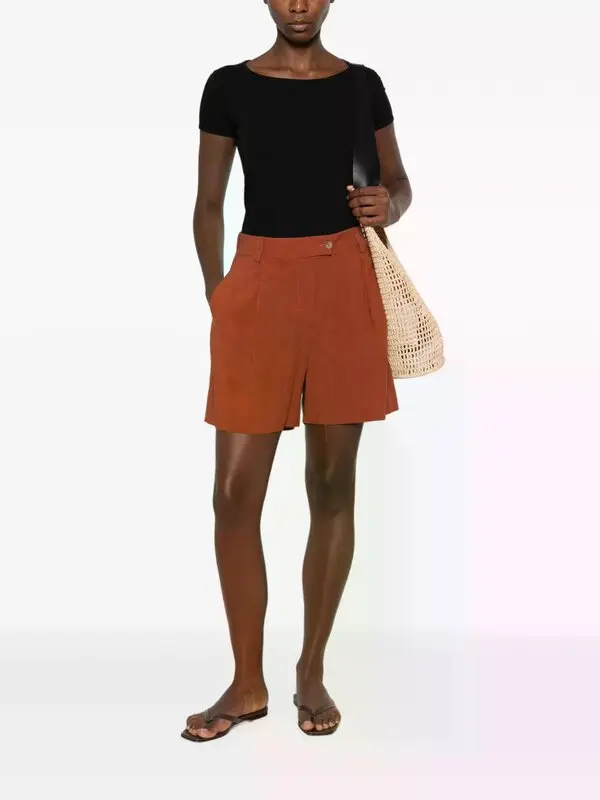 KAOS Pleated High-waisted Shorts - Brown