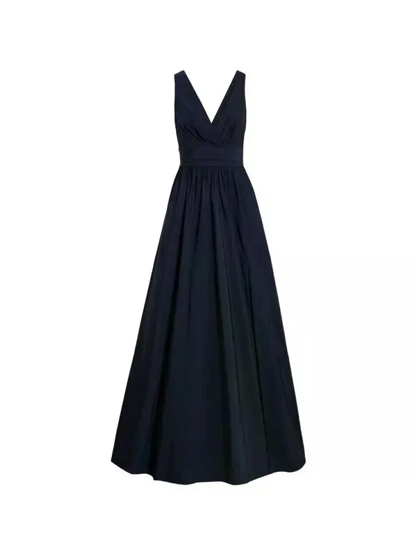 Marchesa Draped Taffeta Maxi Gown - Blue