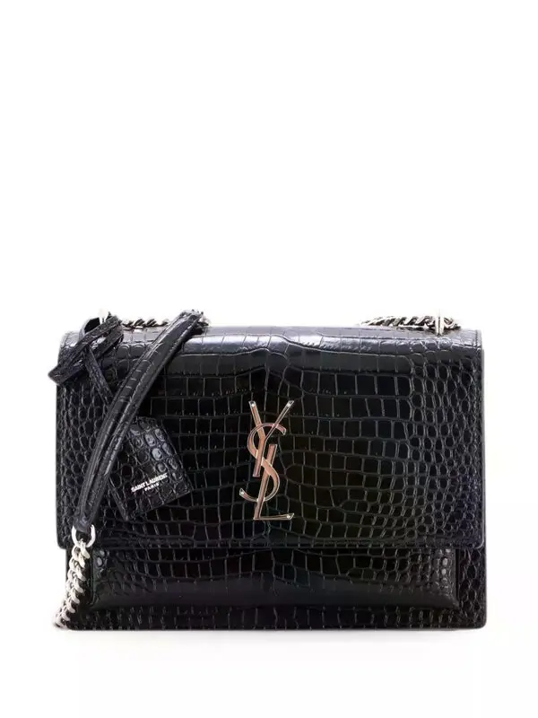 Saint Laurent Sunset Crocodile Embossed Leather Medium Crossbody Bag - Black