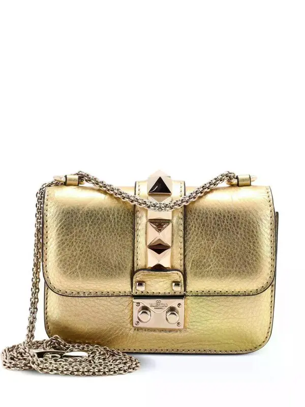 Valentino Garavani Glam Lock Leather Mini Crossbody Bag - Gold