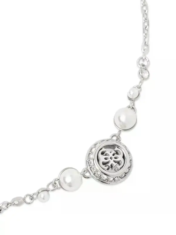 Guess Faux-pearl Logo-plaque Necklace - Silver