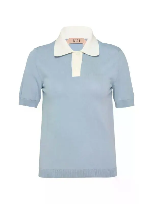 N°21 Contrast-collar Knit Polo Shirt - Blue