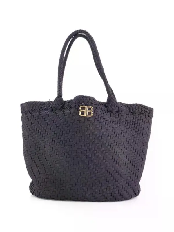 Balenciaga Shoelace Woven Fabric Large Tote Bag - Black