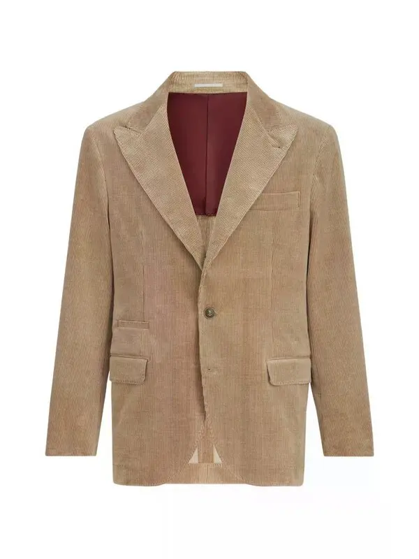 Brunello Cucinelli Comfort Cotton And Cashmere Corduroy Deconstructed Blazer With Large Peak Lapels And Metal Buttons - Neutrals