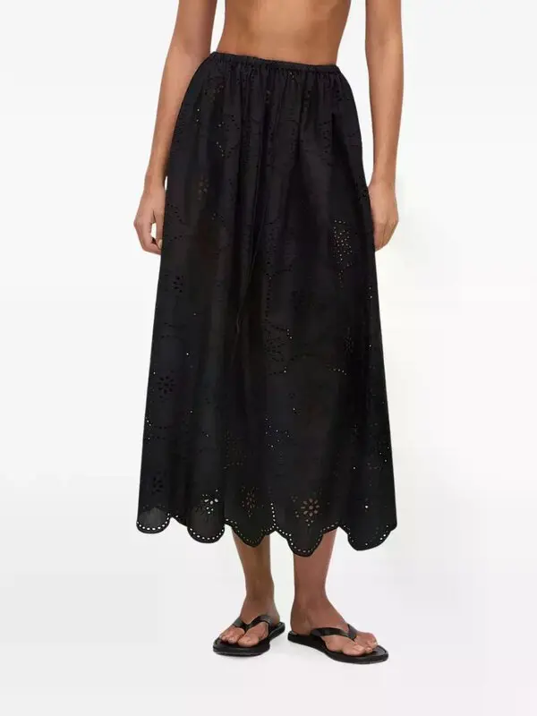 Matteau Broderie-anglaise Scalloped Midi Skirt - Black