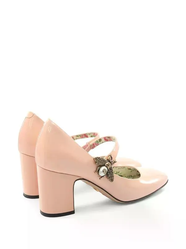 Gucci Patent Leather Bee Mary Jane Block Heel Pumps