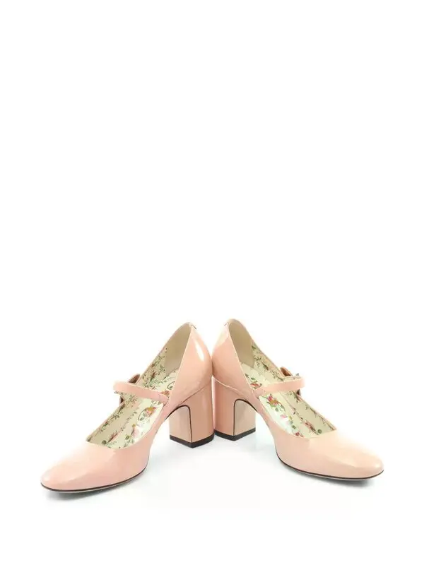 Gucci Patent Leather Bee Mary Jane Block Heel Pumps