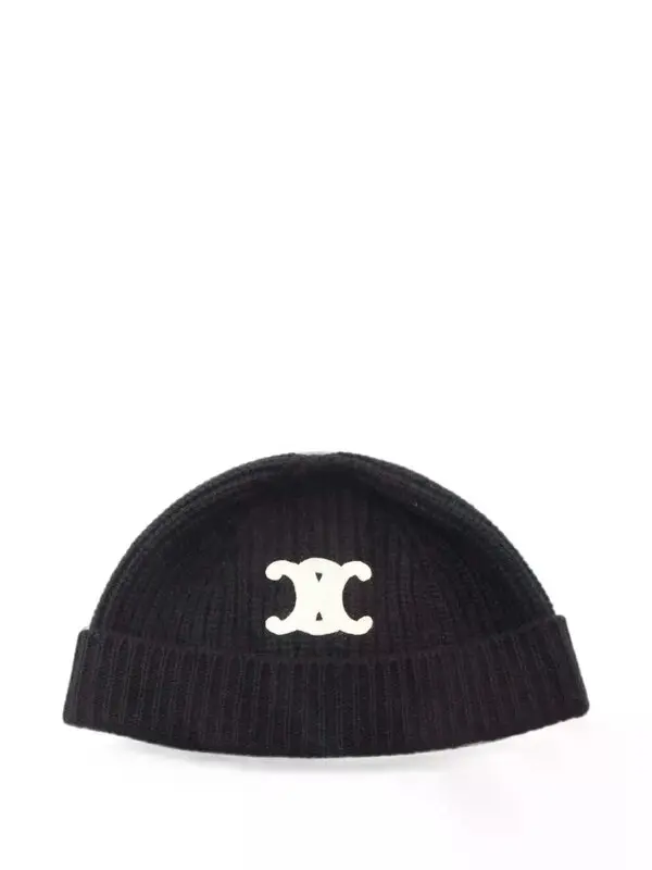 Celine Cashmere Triomphe Beanie Hat - Black