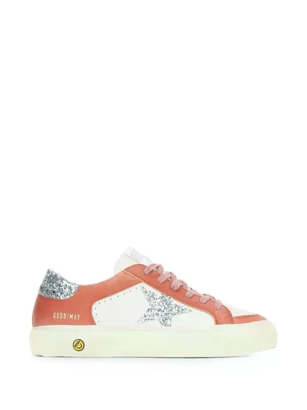 GOLDEN GOOSE May Glitter-star Calf Leather Sneakers - Neutrals
